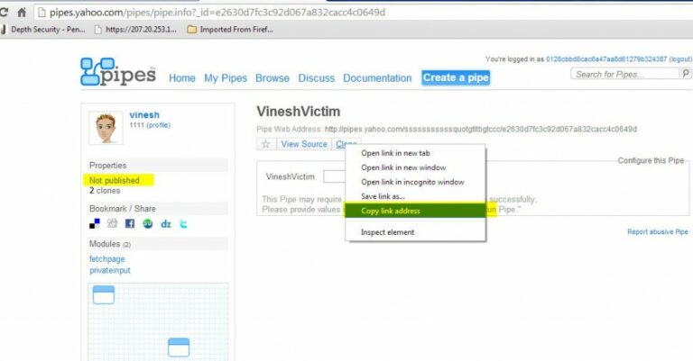 Authorization Vulnerability in Yahoo! Pipes Network